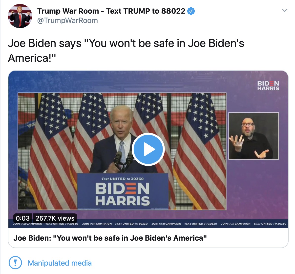 Twitter Labels Trump Teams Joe Biden Edit Manipulated Video