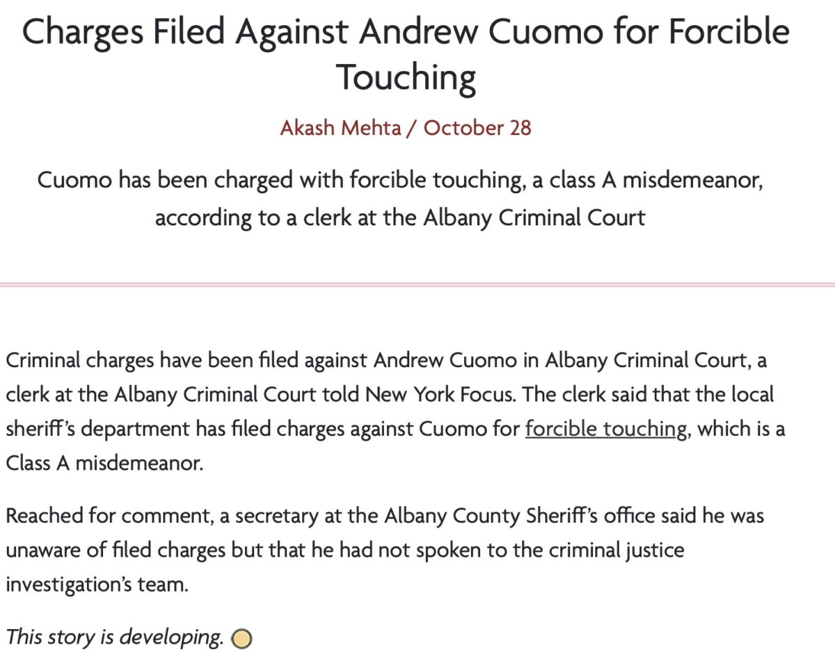 Andrew Cuomo Charged With Forcible Touching