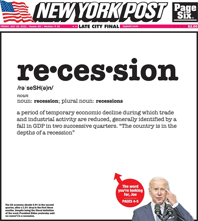New York Post Explains ‘Recession’ Definition to Joe Biden