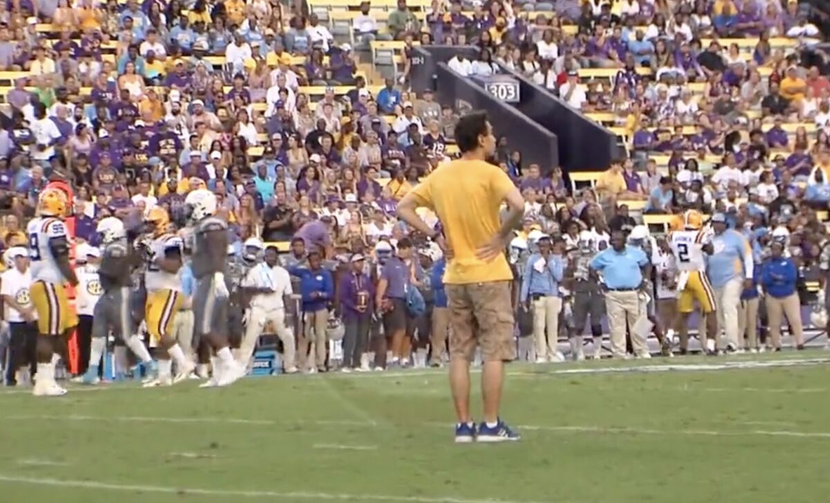 VIDEO: LSU Fan Walks on Field During Play, Tackled By Cops