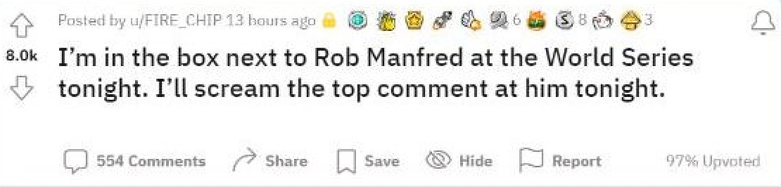 WATCH: Baseball Fan Yells At MLB Commissioner With Most Upvoted Comment ...
